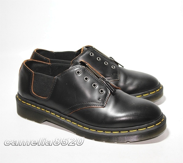 【やや傷や汚れあり】ドクター マーチン Dr.Martens 1461 GST 3 ホール フロントジップ サイドゴア 黒 ブラック レザー 本革 UK6 US7 EU39 約25cm 美品 ...