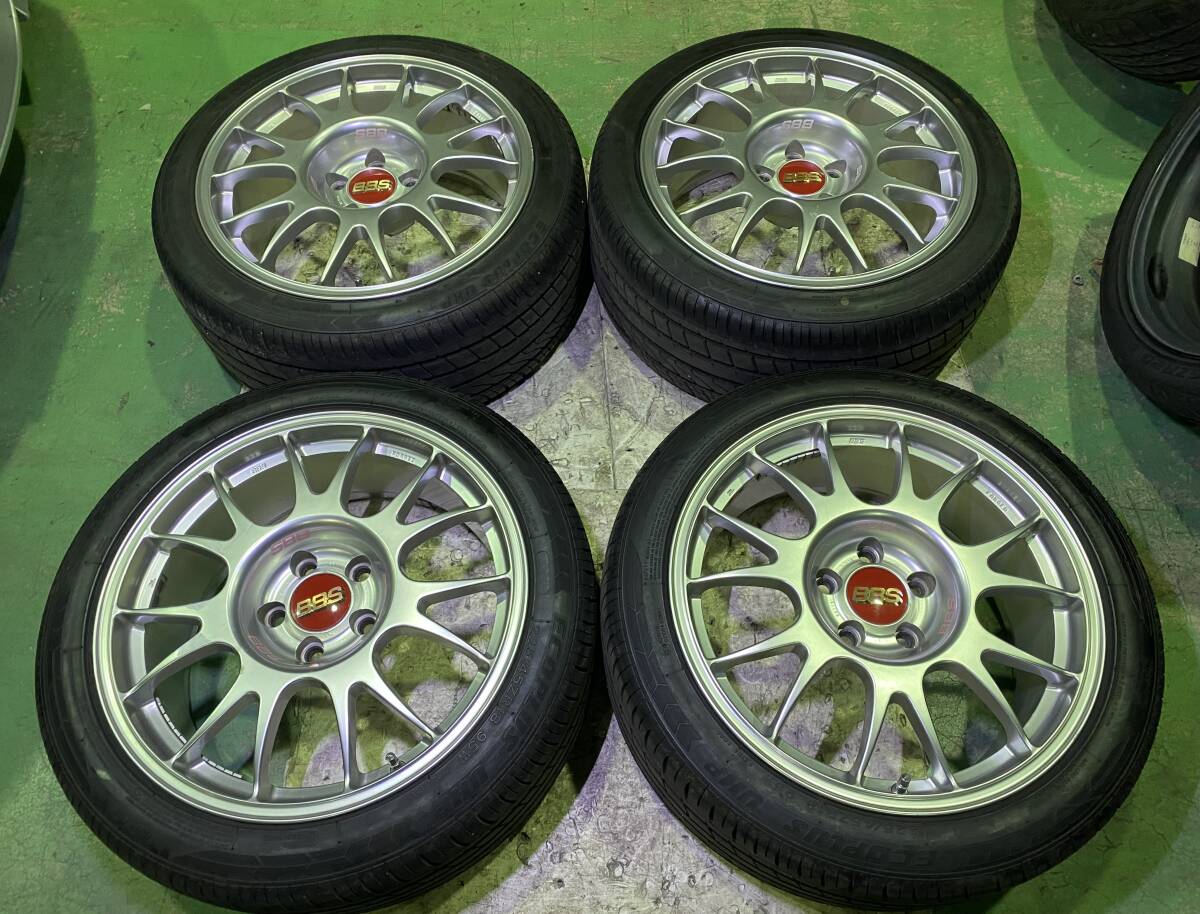【傷や汚れあり】送料無料 軽量 鍛造 BBS RE 18インチ RE771 8J +40 RE772 9J +45 PCD114.3 5H PFS ダイヤモンドシルバー 赤キャップ ...