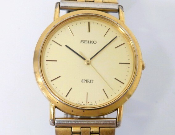 【傷や汚れあり】☆ hawi3423-2 159 SEIKO セイコー SPIRIT スピリット 5E21-6C00 ゴールド文字盤 QZ ...