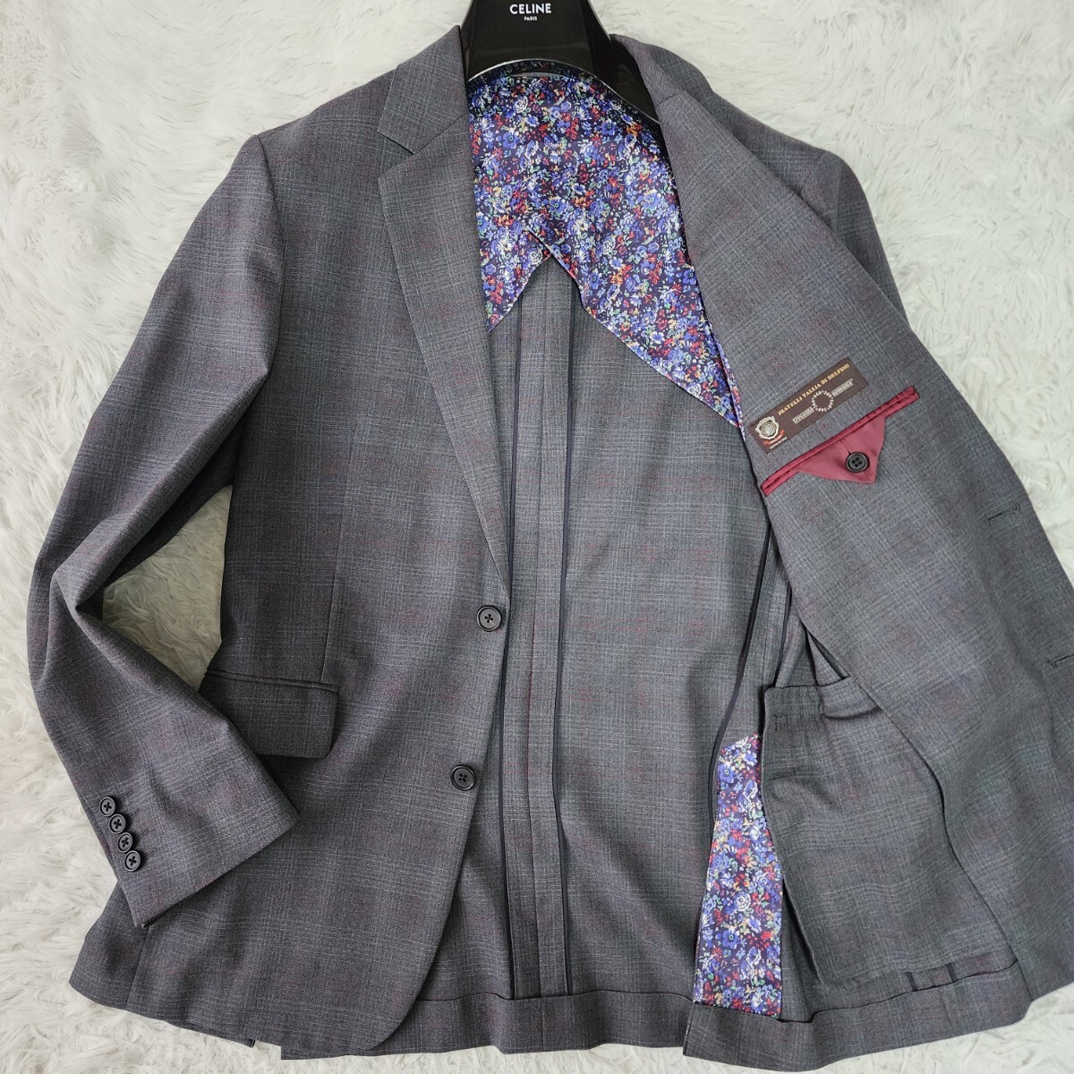 【目立った傷や汚れなし】極美品 Lサイズ ポールスミス テーラードジャケット【DELFINO生地】Paul Smith ウール100% グレンチェック 裏地 花柄 グレー系 メンズ 春の落札 ...