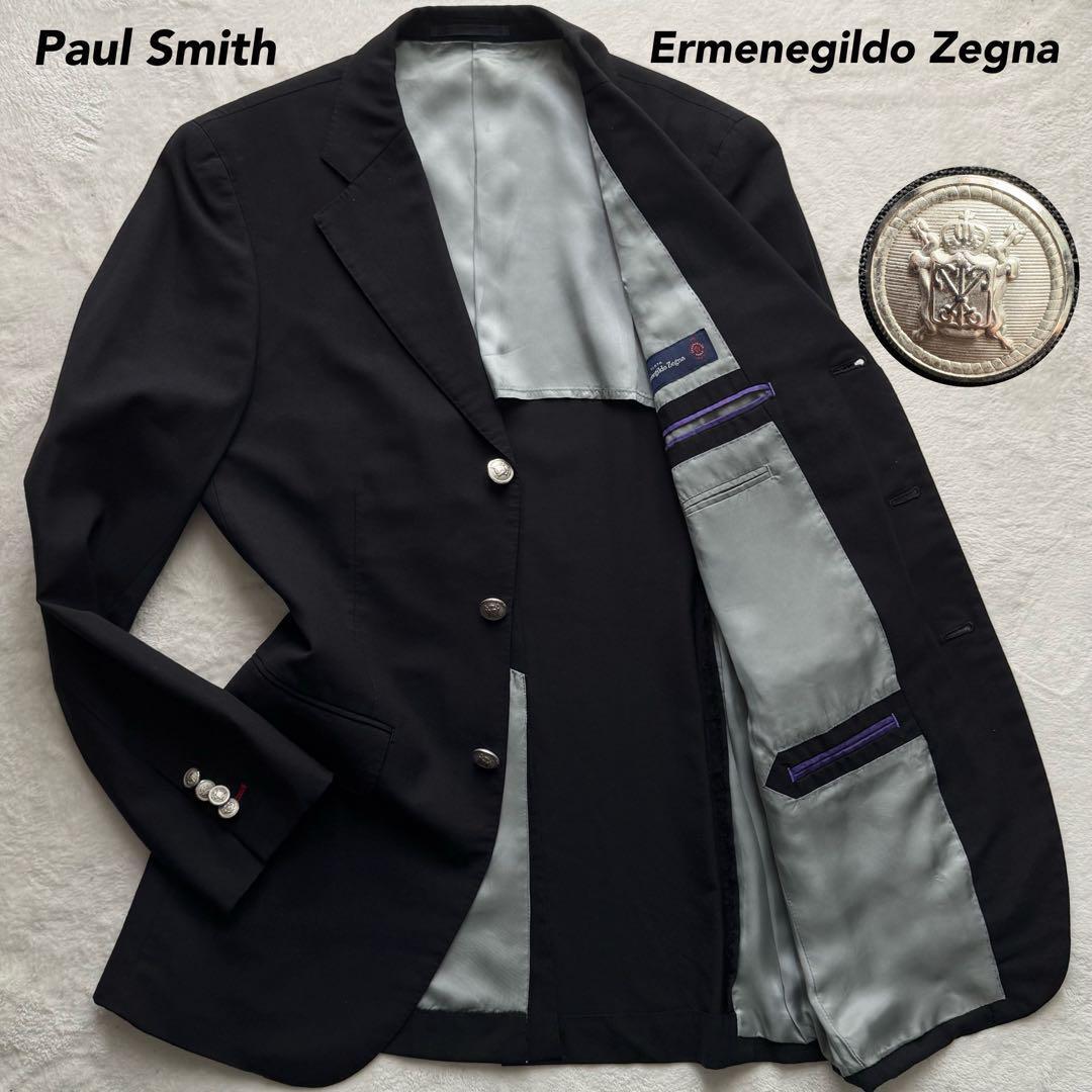 【目立った傷や汚れなし】1円〜 未使用級 希少 Paul Smith ポールスミス テーラードジャケット Ermenegildo Zegna エルメネジルド ゼニア Lサイズ 銀ボタン ...