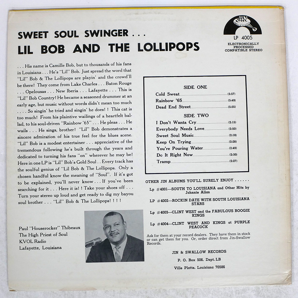 【やや傷や汚れあり】US盤 LIL BOB & THE LOLLIPOPS/SWEET SOUL SWINGER/JIN 4005 LPの落札 ...