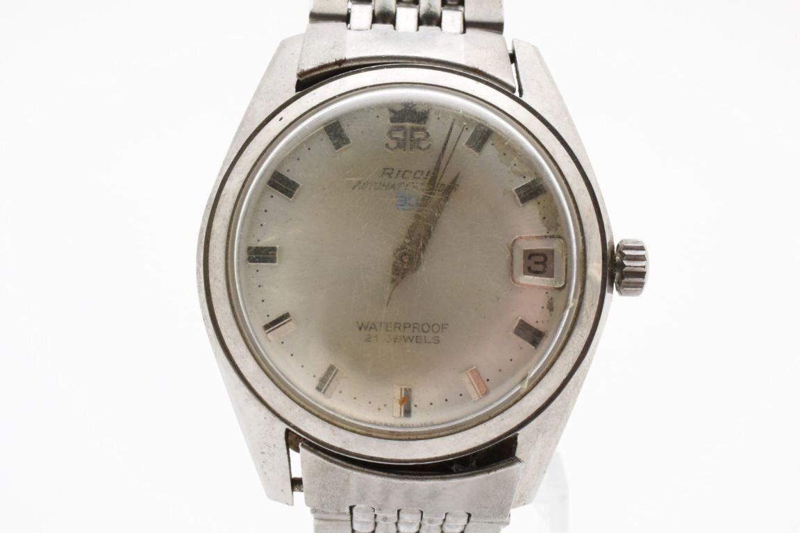 【やや傷や汚れあり】稼働品 リコー AUTOMAT CALENDAR 1701 N104535 デイト シルバー ラウンド 自動巻き メンズ ...