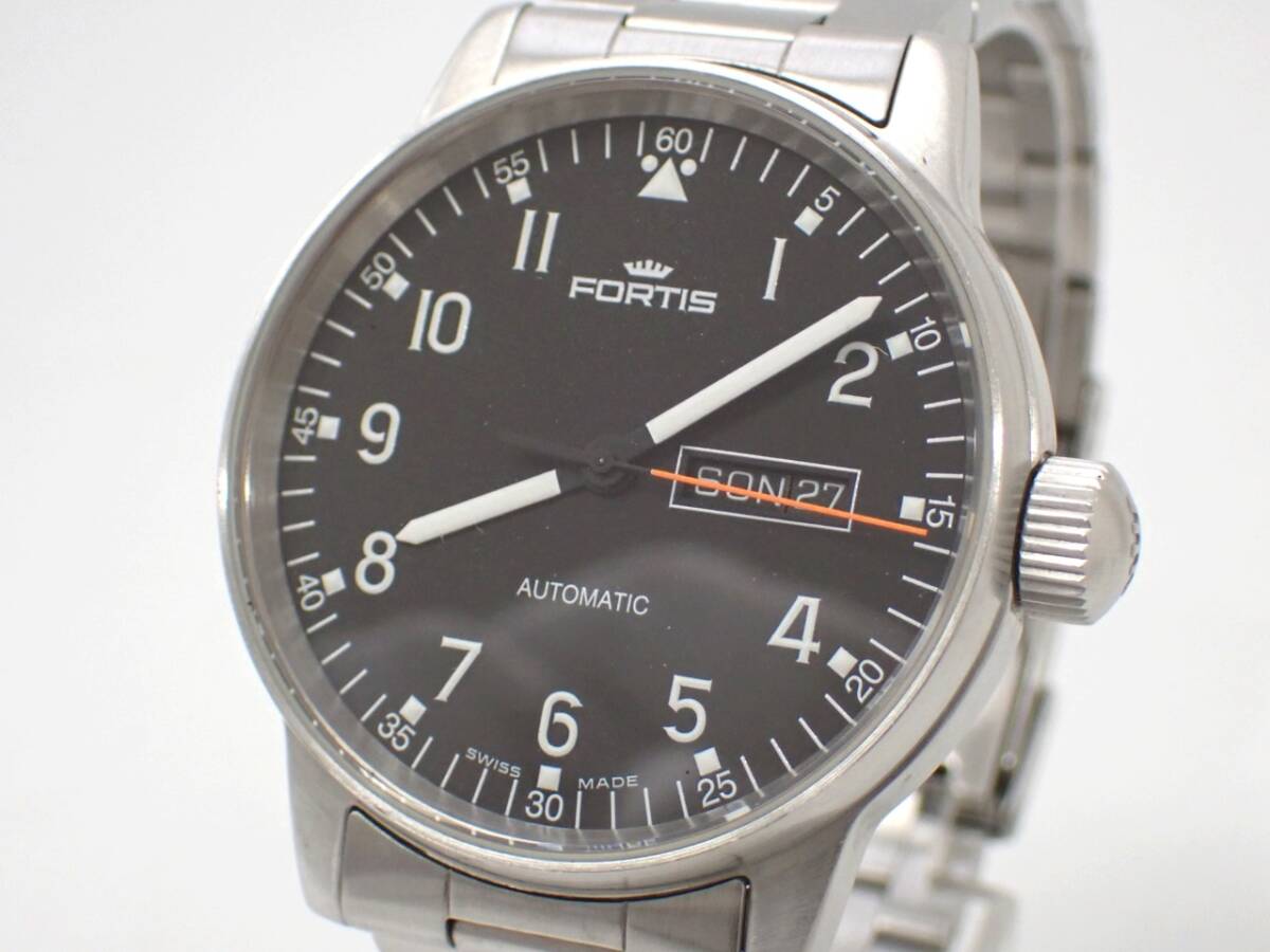【やや傷や汚れあり】稼働品 1円～☆FORTIS フォルティス AT/自動巻き メンズ腕時計 フリーガー 595.22.158.2 黒文字盤 デイデイト ラウンド/E5030-48400の落札 ...