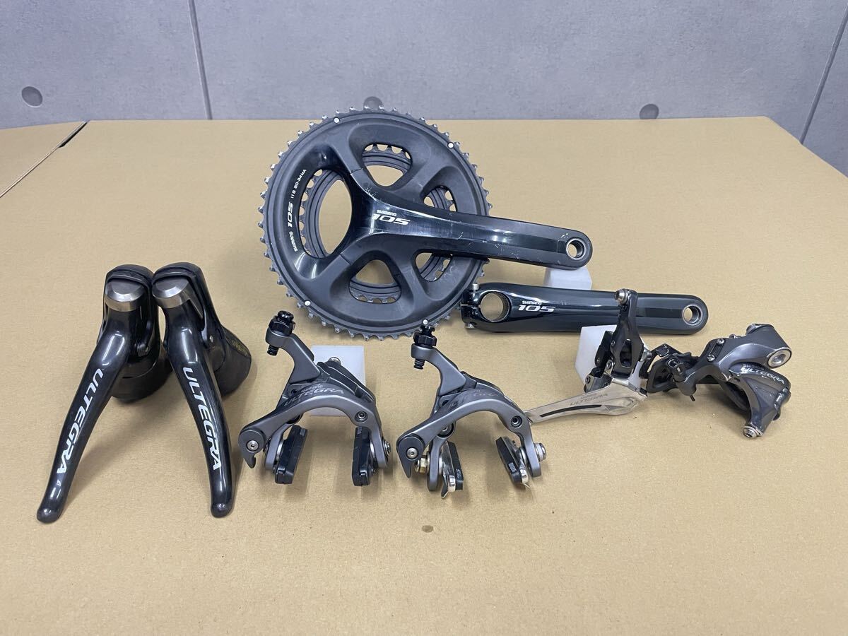 【傷や汚れあり】 USED SHIMANO シマノ ULTEGRA アルテグラ6800系 105 5800クランク MIX コンポーネント ...