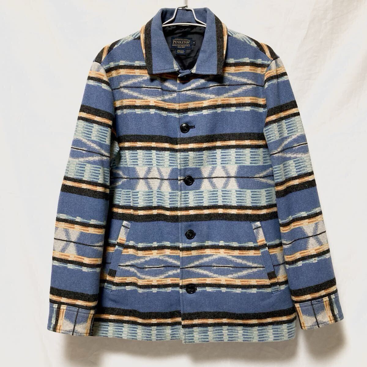 【目立った傷や汚れなし】Pendleton Pacific City Blue Surf Jacket サーフ ペンドルトン 総柄 ネイティブ ...