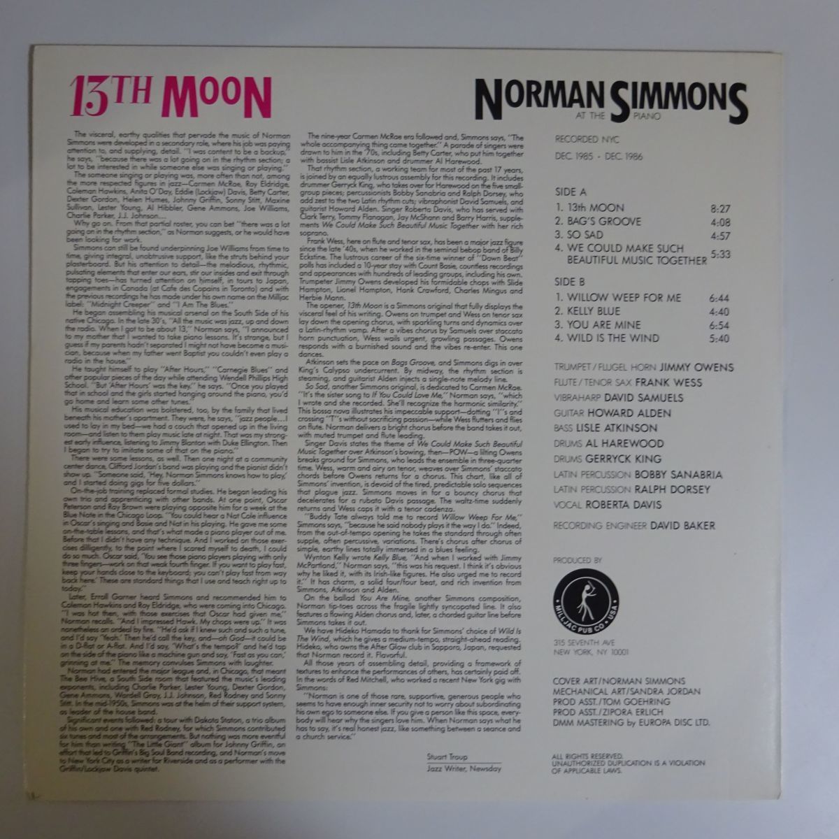 23014594;【廃盤】Milljac 完全 オリジナル US盤 NORMAN SIMMONS 13th Moonの落札情報詳細 - ヤフオク落札価格検索 オークフリー