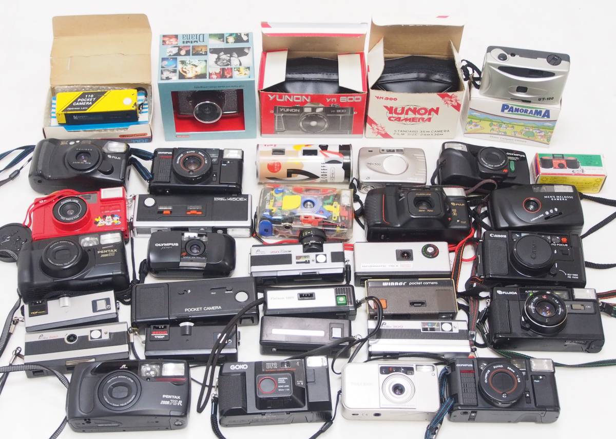 【傷や汚れあり】AZ-126 レトロ コンパクト フィルムカメラ 大量 まとめて ジャンク品 34台 セット コニカ オリンパス キヤノン ...