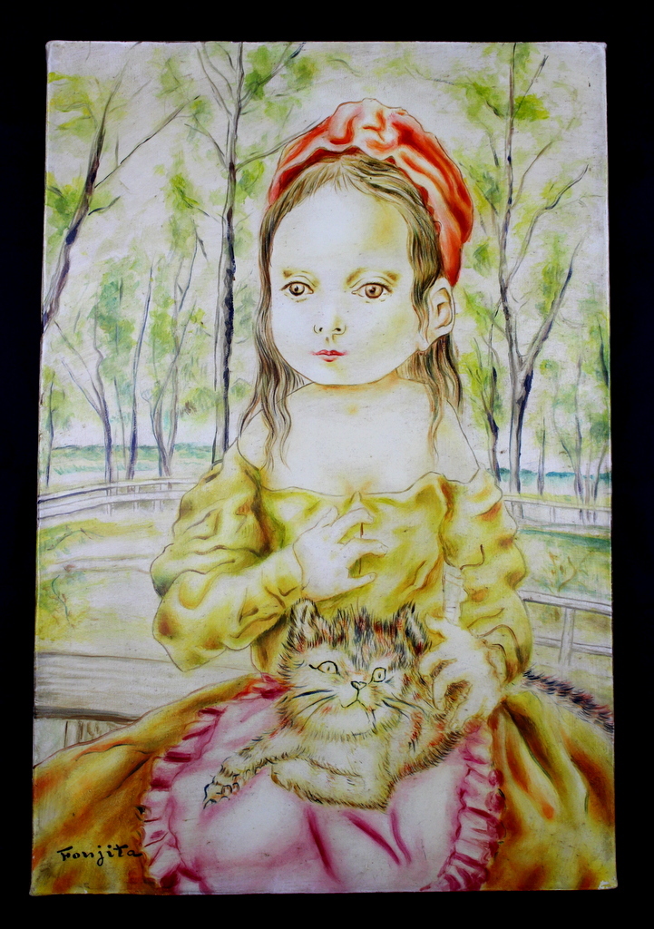 【やや傷や汚れあり】藤田嗣治 少女と猫 60x40cm 肉筆 油彩 原画 秋田県立美術館 の落札情報詳細 ヤフオク落札価格情報 オークフリー