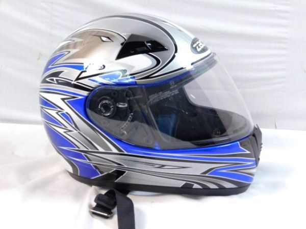 【傷や汚れあり】289★Zack HELMET バイク オートバイ ヘルメット フルフェイス ZK-1 54~56cm 自動二輪 原付 ★青系 ...