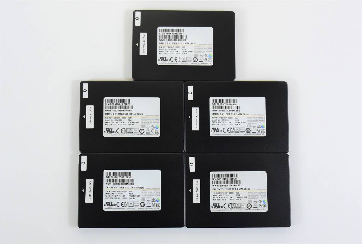 【やや傷や汚れあり】SAMSUNG SSD 128GB /2.5インチ/5個セット/健康状態100%/MZ-7TY1280/SATA 600 ...