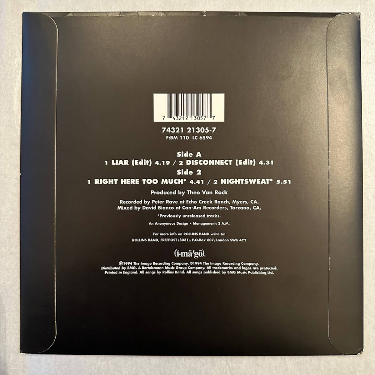 【未使用に近い】 1994年 UK & Europe盤 オリジナル ROLLINS BAND - Liar / Disconnect 7”EP ...