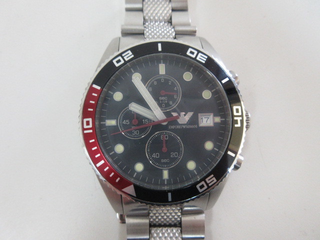 【傷や汚れあり】ny024★EMPORIO ARMANI エンポリオアルマーニ デビル ダイバー クロノグラフ AR-5855 メンズ 腕時計 ...