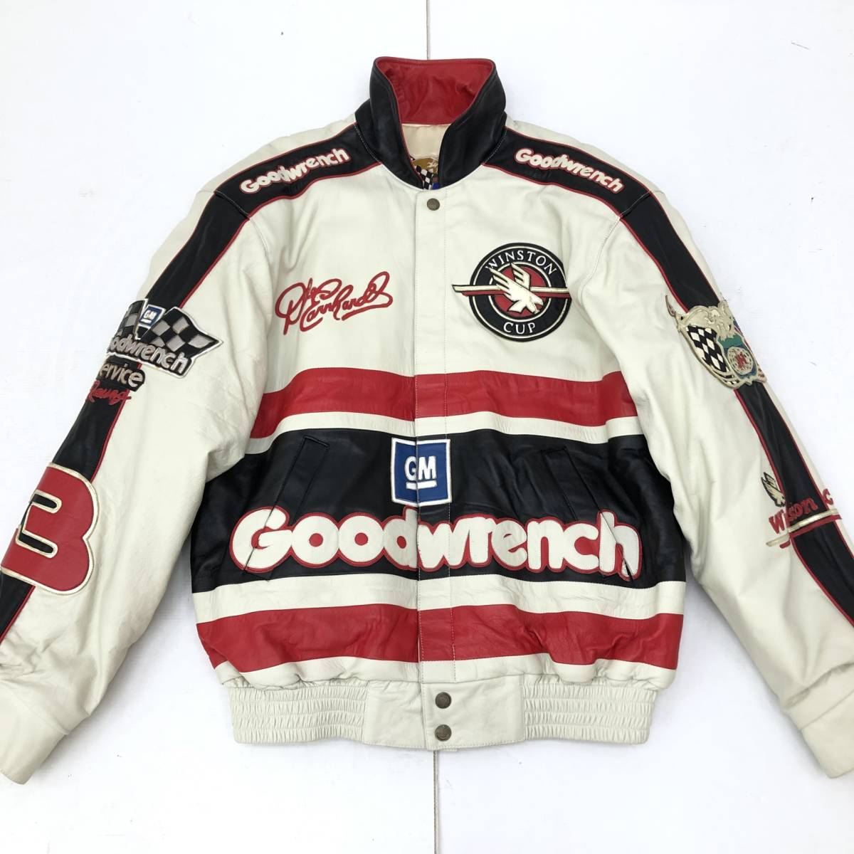 【傷や汚れあり】JEFF HAMILTON ジェフハミルトン レーシングジャケット Mサイズ RACING ホワイト 白 ブラック 黒 レッド ...