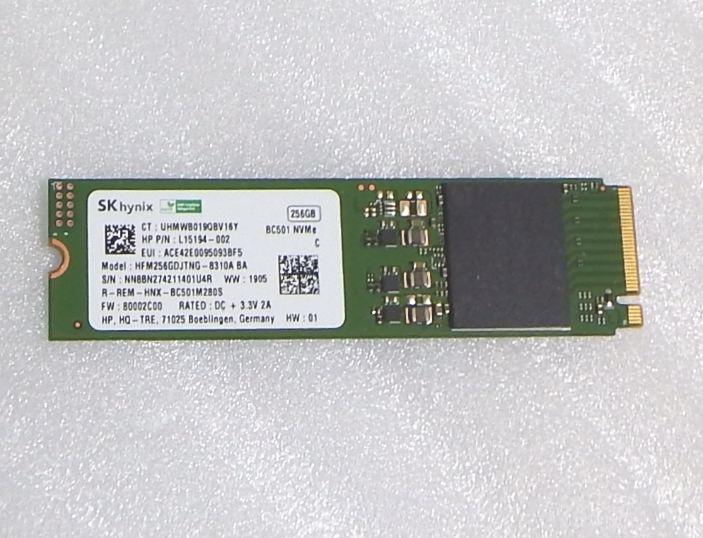 【目立った傷や汚れなし】★ 美品・高速 ★ SKhynix ★ NVMe SSD BC501 ★ 256GB ★ 動作保証 ★ 送料無料！翌日 ...