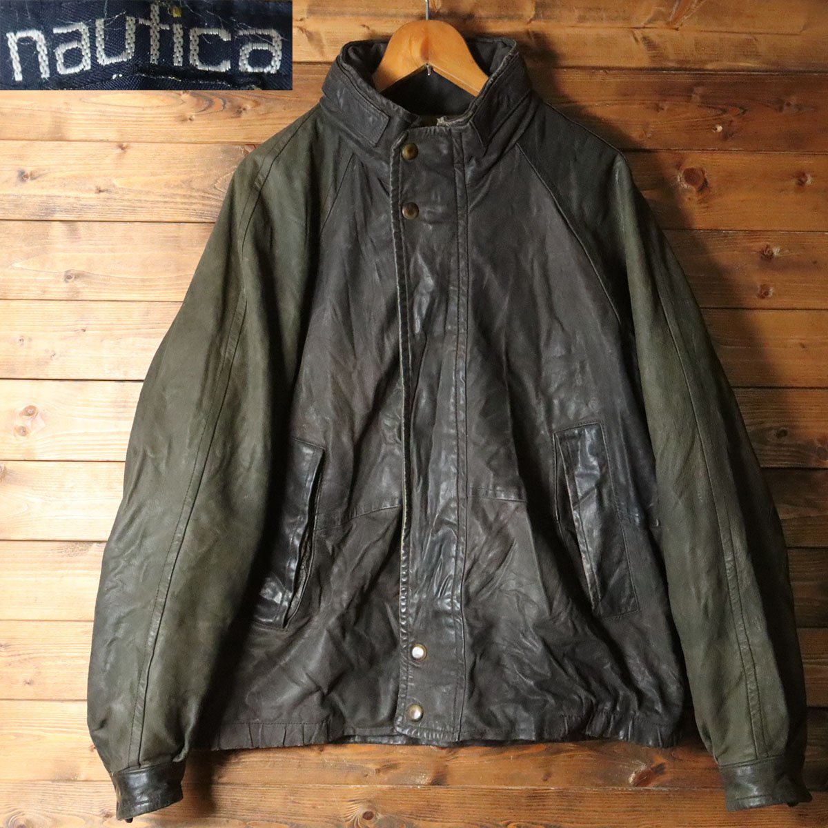 【やや傷や汚れあり】G9K/S2.13-3 80s-90s ビンテージ nautica ノーティカ レザージャケット 本革 皮ジャン 革ジャン ...