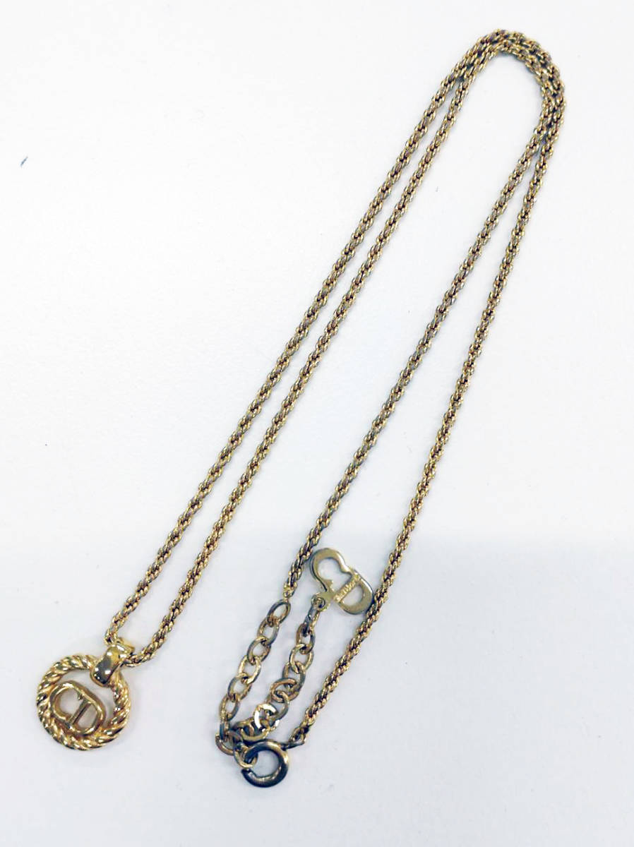 【やや傷や汚れあり】【中古】クリスチャンディオール Christian Dior ネックレス ゴールド系 ヴィンテージ Cdロゴ ペンダントの