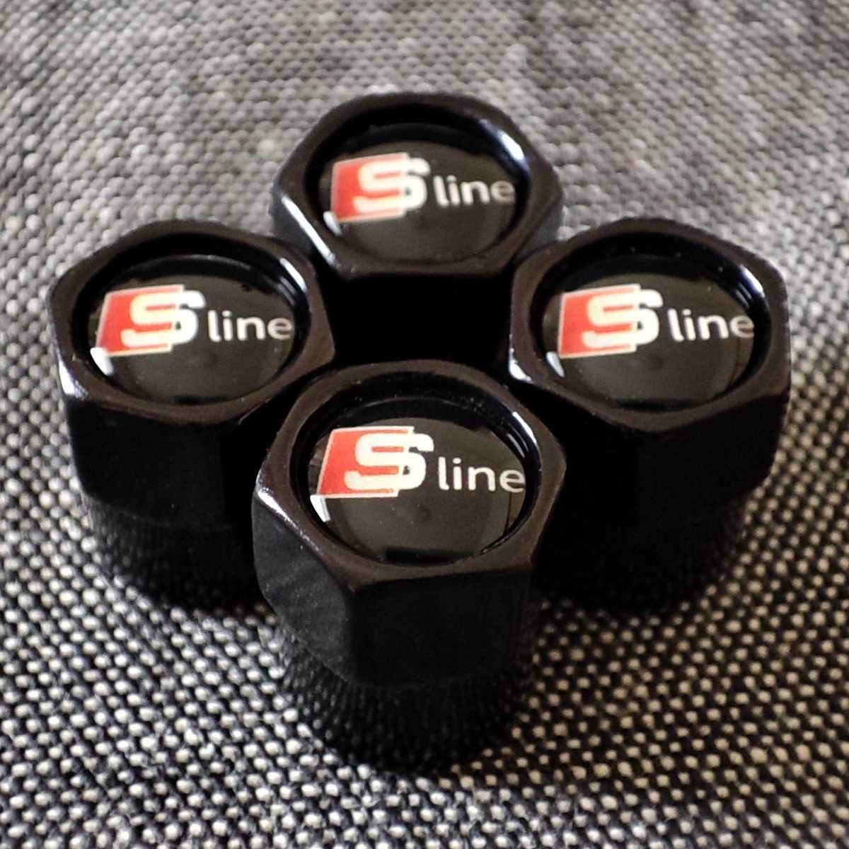【未使用】アウディ【S-line】タイヤバルブキャップ 4P【ブラック】A1 A3 A4 B5 B6 B7 B8 A5 C5 A6 C6 c7 ...