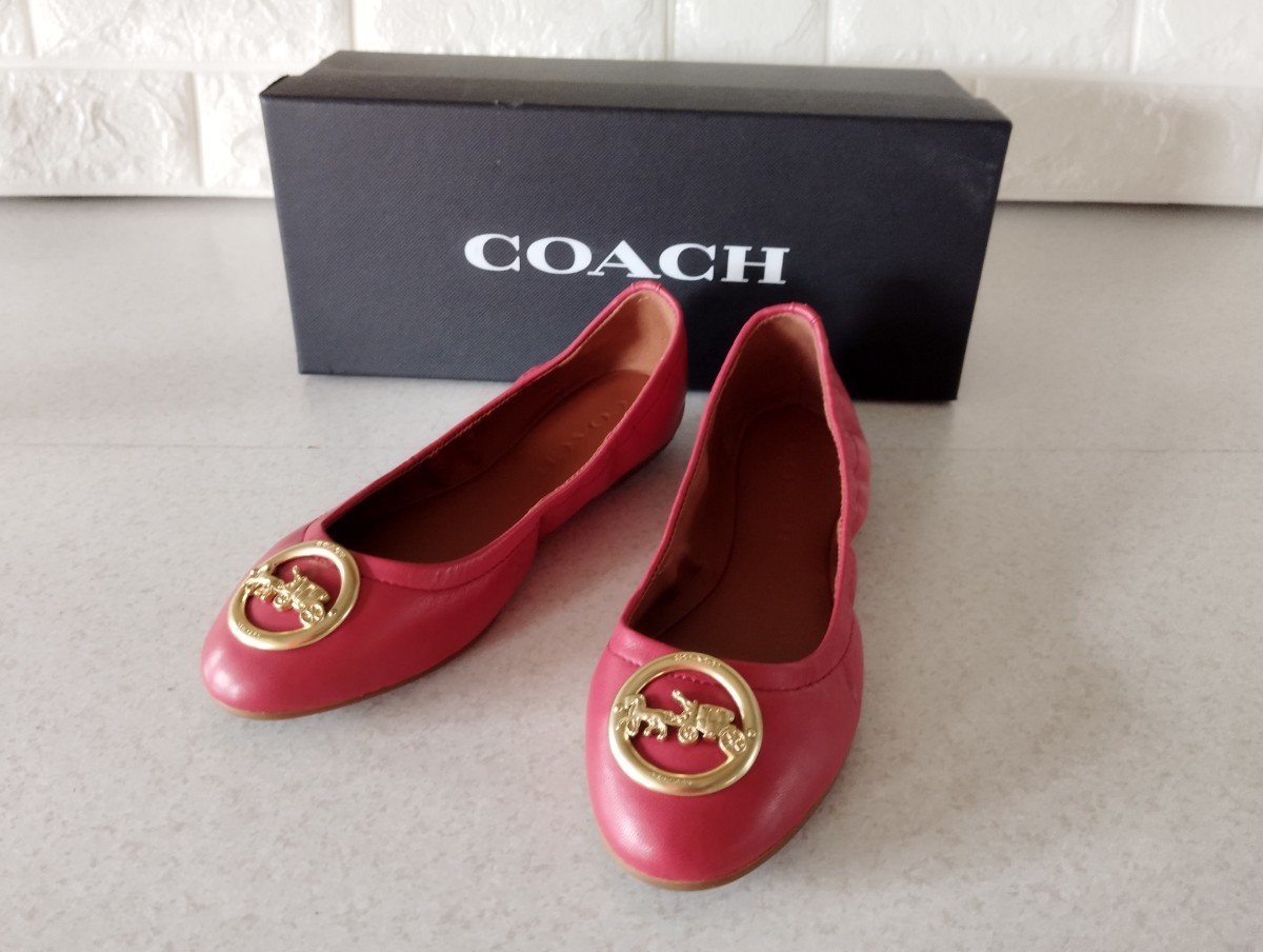 【やや傷や汚れあり】COACH/コーチ/5C/22.5cm/バレエシューズ/フラットシューズ/FG2944/レッド系/箱付 フラットパンプスの ...