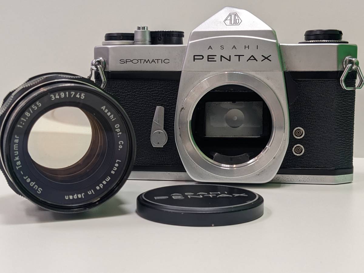 【目立った傷や汚れなし】【B-9758】PENTAX SPOTMATIC SP ASAHI ペンタックス ボディ 単焦点レンズ F1.8 55mm super takumar フイルムカメラの ...