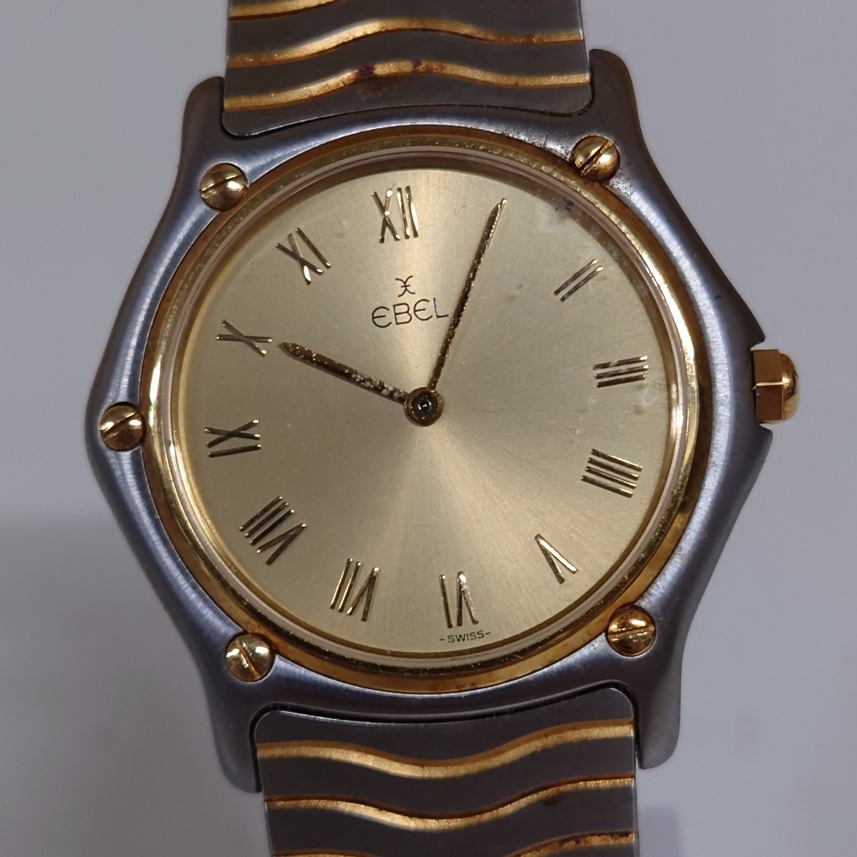 【やや傷や汚れあり】1円~【動作未確認】エベル EBEL 181909 クラシックウェーブ メンズ腕時計 クォーツ ラウンド ローマン ...