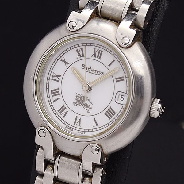 【目立った傷や汚れなし】1円 稼働 良品 バーバリー QZ 11000L 白文字盤 デイト ローマン レディース腕時計 XYZ 1214000 ...