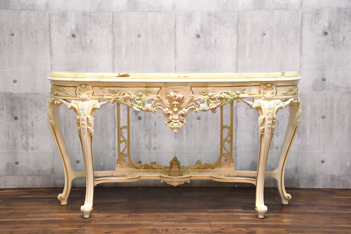 【目立った傷や汚れなし】CGC36 美品 イタリア製 ロココ様式 最高峰SILIK シリック コンソールテーブル W171cm 大型 大理石トップ サイドボード 猫脚 レリーフ/彫刻の落札情報 ...