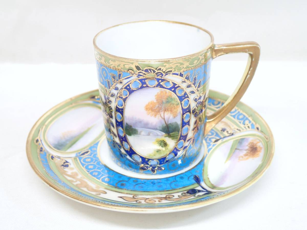 【やや傷や汚れあり】9163[A]箱付き♪【Noritake オールドノリタケ】ミニ カップ＆ソーサー 1客/金彩 金盛/マルキ印/1908年 明治41年頃製作/アンティーク/食器の落札情報 ...