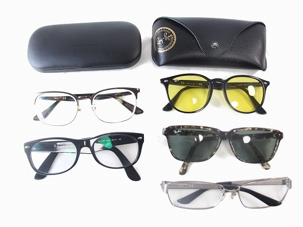 【目立った傷や汚れなし】1円 まとめ買い レイバン Ray-Ban 5 点セット ★ サングラス ＆ メガネ 度入り有 ケース付有 ウエイ ...