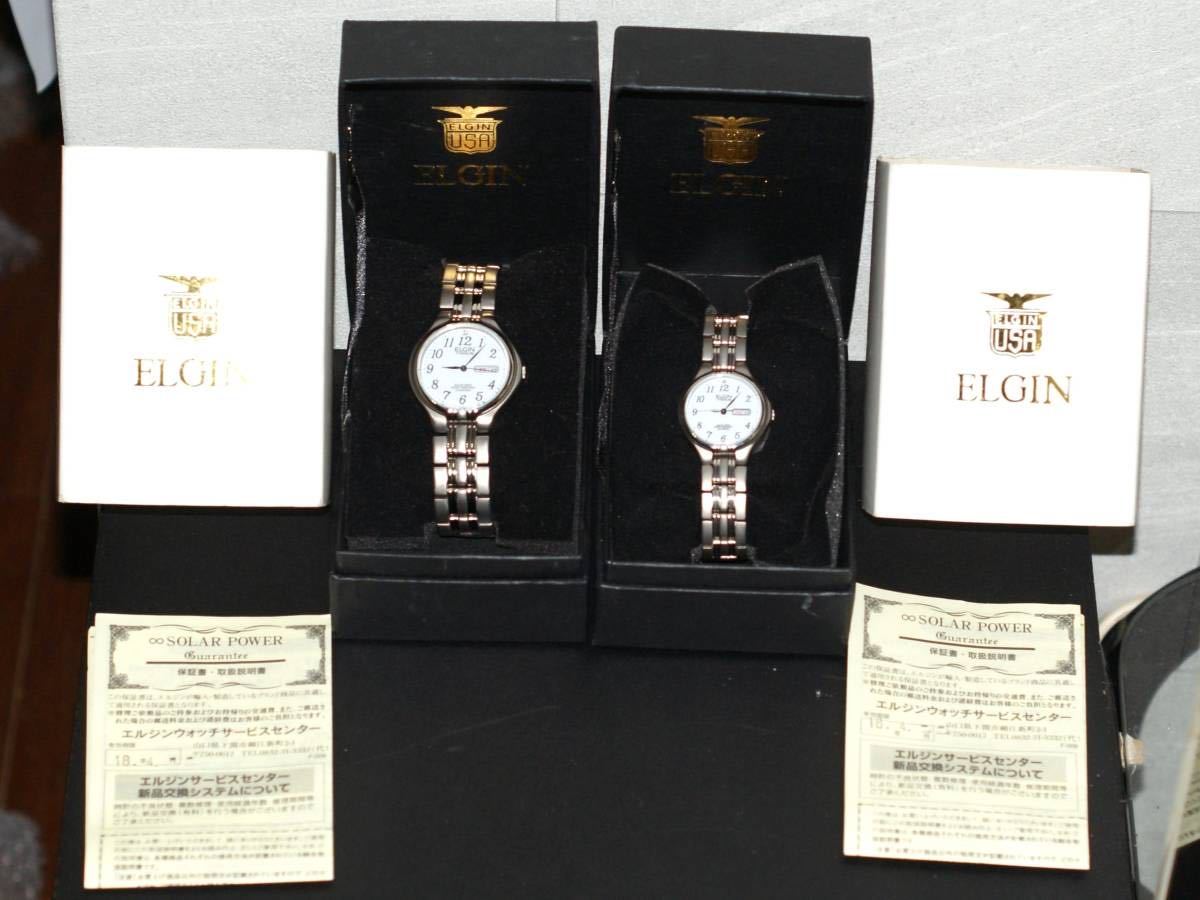 【目立った傷や汚れなし】ELGIN USA 腕時計 FK-1223-C SOLAR TITANIUM DIAMOND メンズ レディース 2つ ...