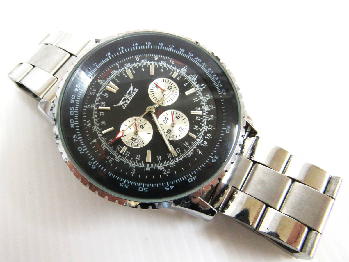 【やや傷や汚れあり】【動作品】 JARAGAR ジャラガー 腕時計 A034 自動巻き アナログ ラウンド カレンダー ブラック 文字盤黒 ...