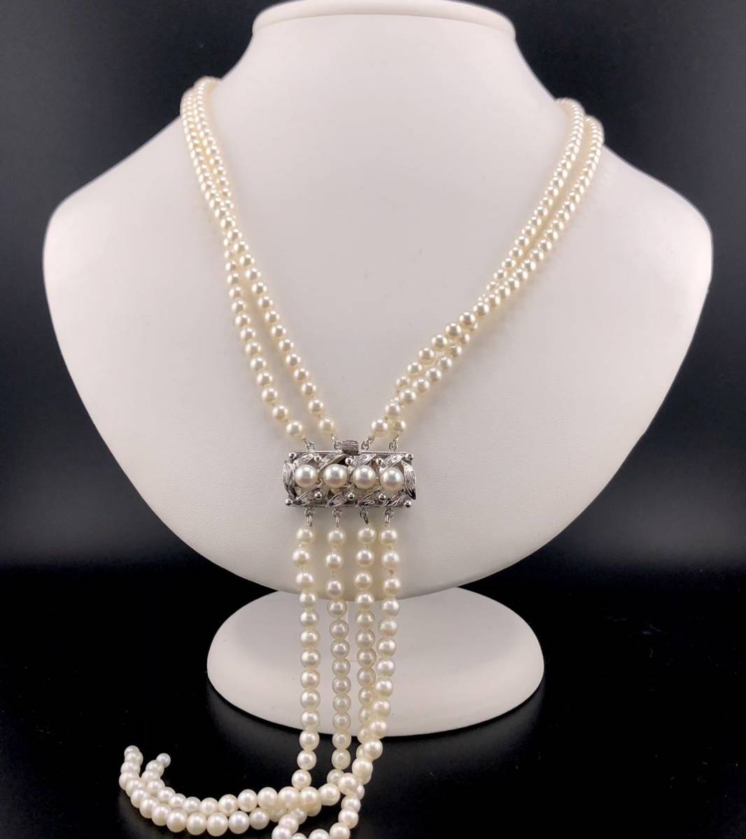 【目立った傷や汚れなし】P02-0111 デザイン☆アコヤパールネックレス 4.5mm~5.0mm 52cm 59g ( アコヤ真珠 Pearl necklace SILVER ...