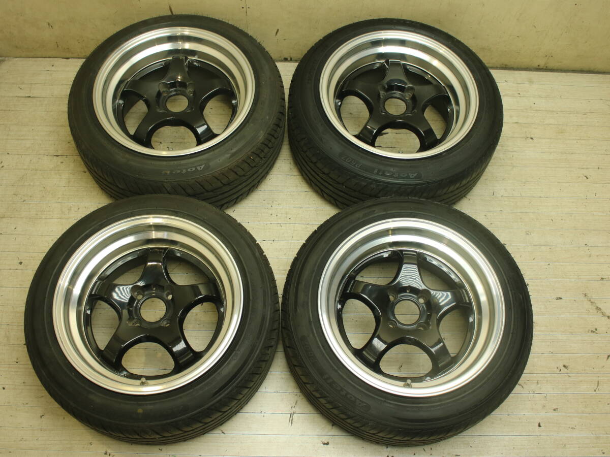 【傷や汚れあり】送料無料 Stealth Racing ？ 195/50R15 15 × 8J PCD 100 4本 深リム 段リム ブラック × ポリッシュ ブラポリ ステルスレーシングの ...