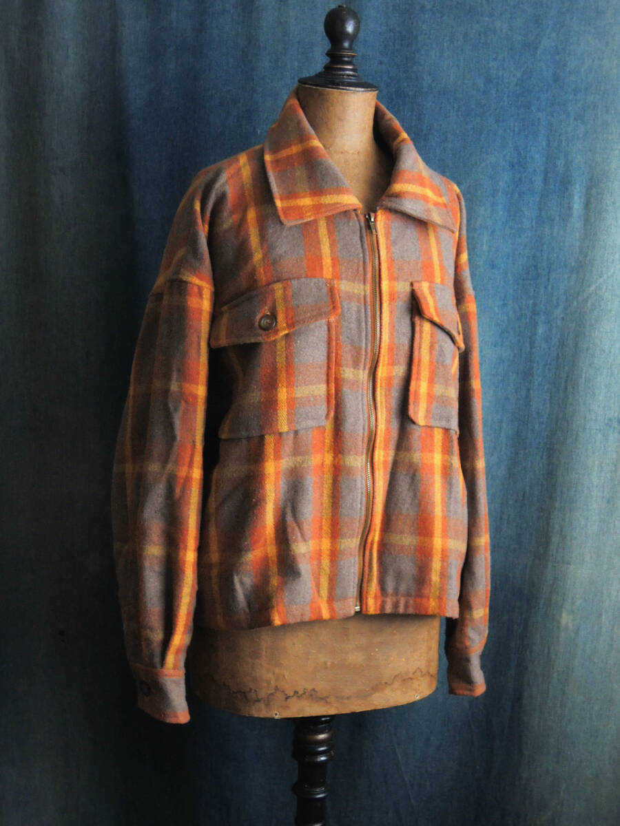 【やや傷や汚れあり】90sビンテージ1990年代DOUBLE NAMEジップアップ混紡フランネル スポーツジャケットRRL HRM KAPITAL EEL ORSLOW UES ...
