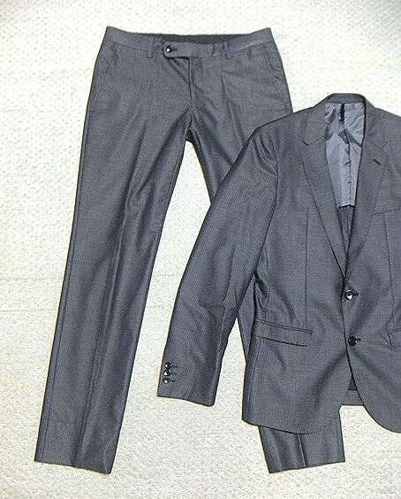 【目立った傷や汚れなし】極上:MALE&Co(タカキュー 取扱).ストレッチ スリム スーツ Y5(170/グレー/シャドーストライプ/前2B/背抜き/肩42幅48丈68/W82股下78 ...