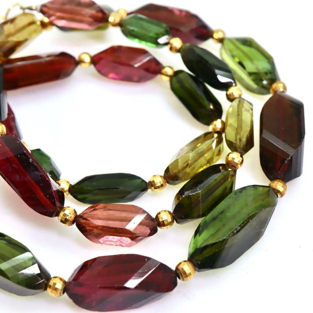 【目立った傷や汚れなし】良品!!＊K18天然マルチカラートルマリンネックレス＊u 約22.8g 約46.0cm pink green blue tourmaline necklace ...