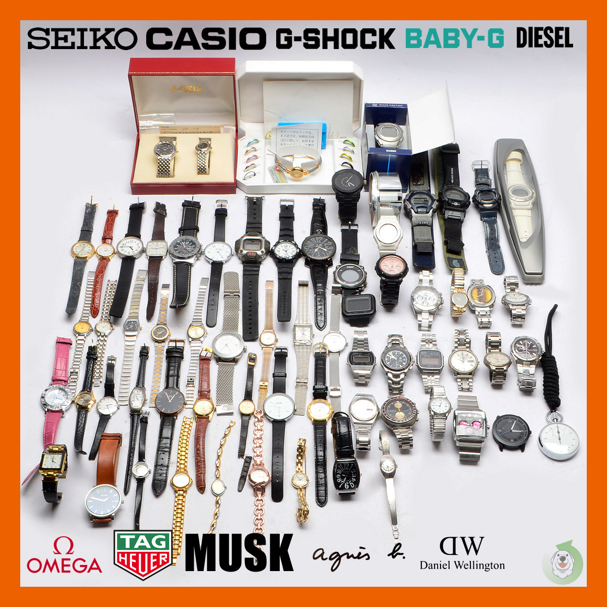 【傷や汚れあり】【4kg未満】腕時計 懐中時計 まとめ OMEGA（De Ville）TAG Heuer SEIKO CASIO（G-SHOCK/BABY-G）DIESEL agnes b ...
