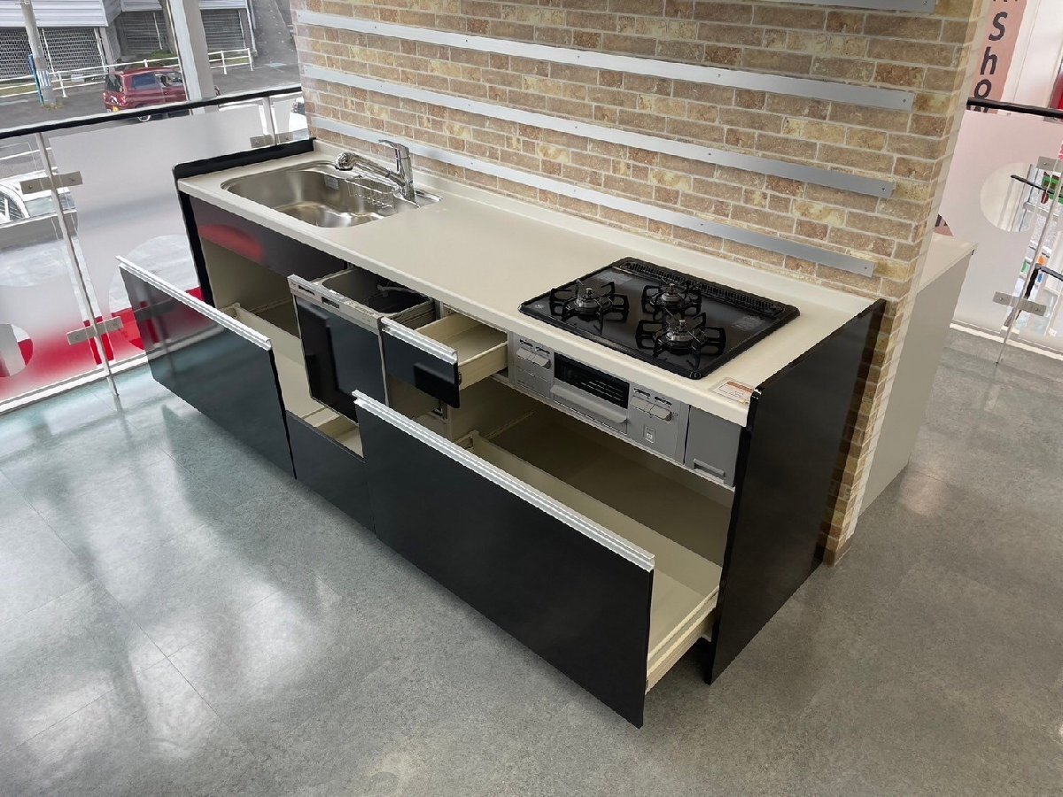 【未使用に近い】【展示未使用品】ファーストプラス/FIRST PLUS 高級I型システムキッチン/LPガスコンロ/レンジフード/食洗器 ...