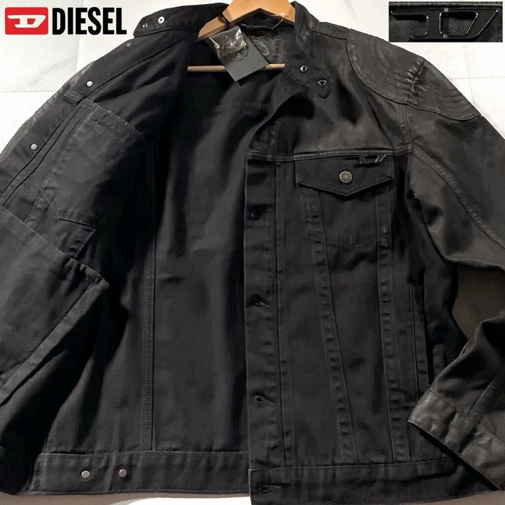 【未使用】新品タグ付き/XLサイズ 現行タグ DIESEL ディーゼル デニムジャケット ジージャン ライダース カラーレス コーティング切替 Dロゴ金具 黒の落札情報詳細 - Yahoo ...
