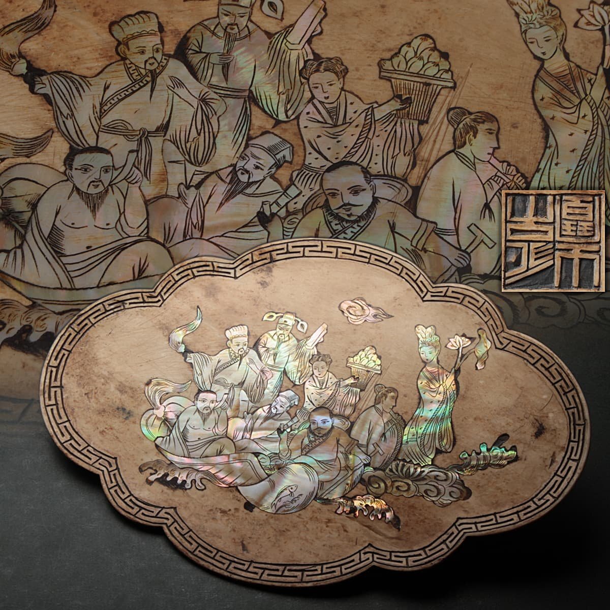 【やや傷や汚れあり】EU799 中国美術【葉之宝款(叶之宝)】寿山石螺鈿象嵌八仙図花形皿 幅21cm 重245g・寿山石嵌螺鈿八仙圖海棠式盤の落札情報詳細 - Yahoo!オークション落札価格 ...