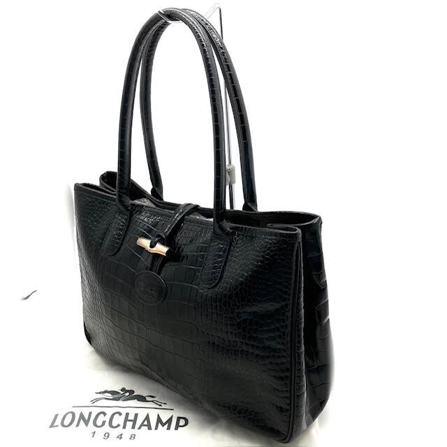 【やや傷や汚れあり】仙4 LONGCHAMP ロゾ クロコ調 クロコ型押し トートバッグ セミ ショルダーバッグ ブラックカラー ロンシャン 通勤 定番 A4 鞄 黒 保存袋付の落札情報詳細 ...