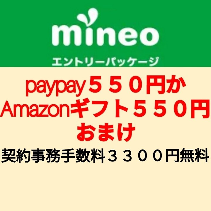 【未使用】mineo紹介URLの申し込みで契約事務手数料3300円無料 paypayかAmazonギフト550円おまけ マイネオエントリーパッケージエントリーコードの落札情報詳細 ...