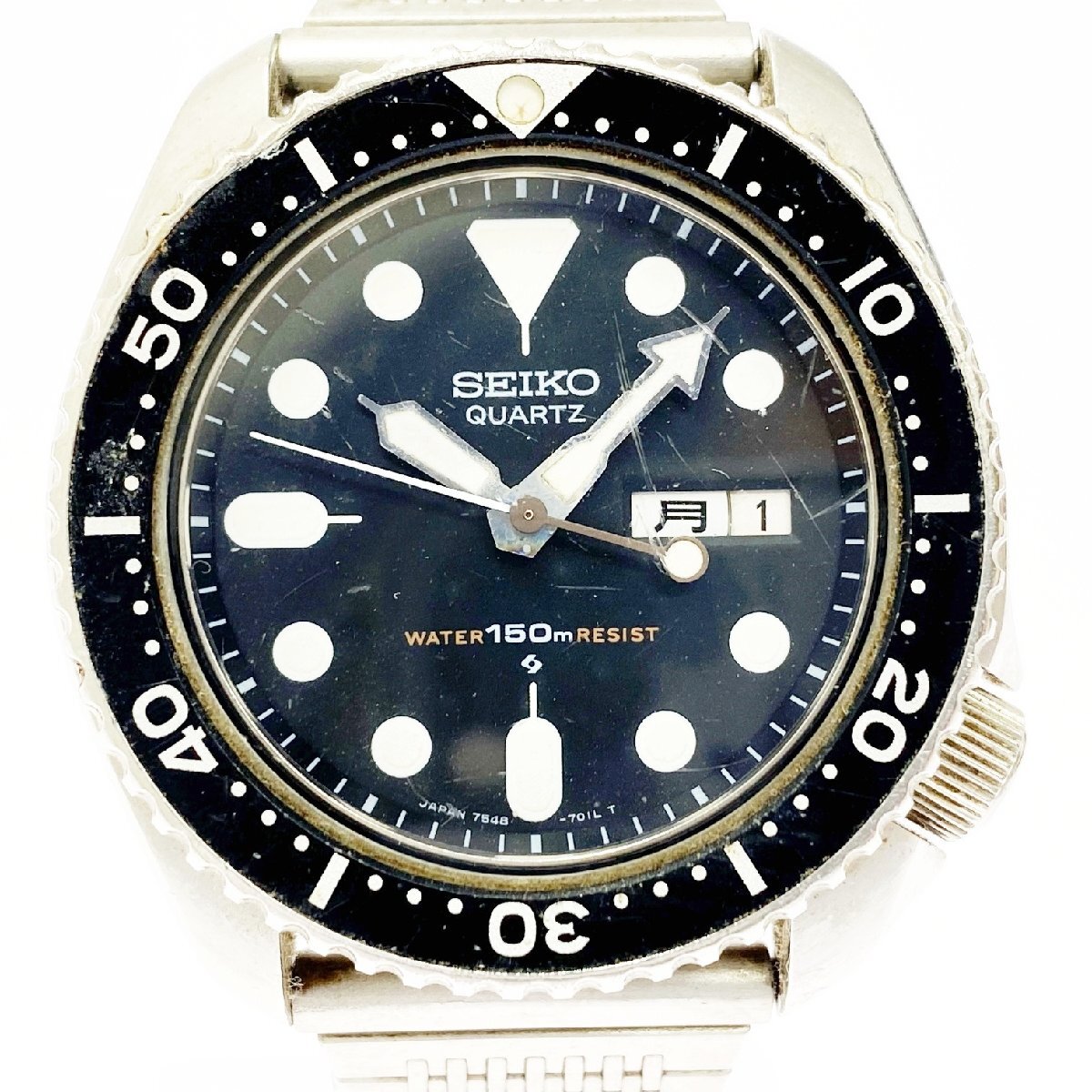 【全体的に状態が悪い】【1円スタート】SEIKO セイコー 7548-7000 ダイバー SS ブラック文字盤 クオーツ メンズ腕時計 ...