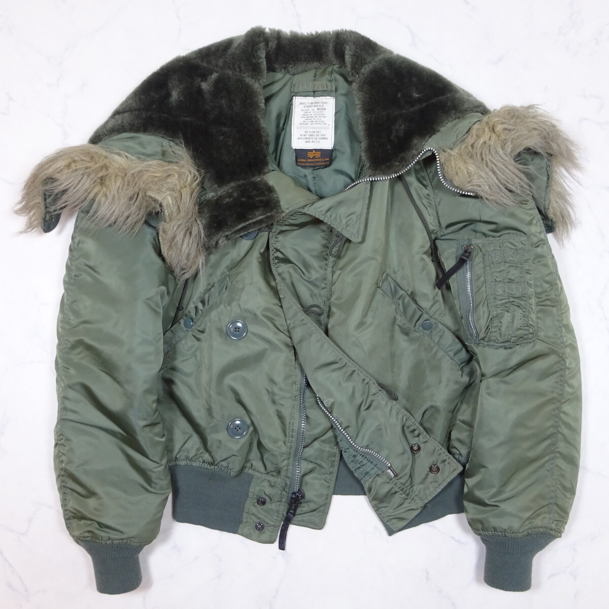 【目立った傷や汚れなし】米国製 ALPHA INDUSTRIES N2B FLIGHT JACKET アルファ N2B フライトジャケット セージグリーン Mサイズ MADE IN USAの ...