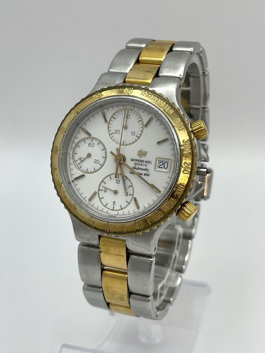 【全体的に状態が悪い】1円～/RAYMOND WEIL/レイモンドウィル/GENEVE/Amadeus 200/7703/クロノグラフ/デイト/自動巻/メンズ腕時計/稼動品/難あり/ジャンク ...