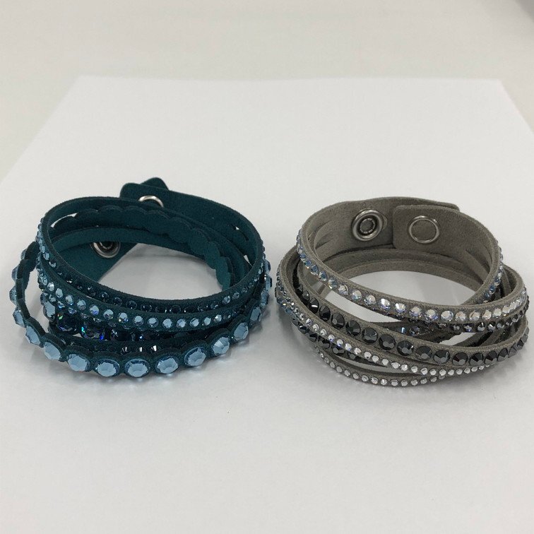 【傷や汚れあり】SWAROVSKI スワロフスキー ブレスレット ブルー系 5092862 保存袋付き / グレー系 5201117 箱付き ...