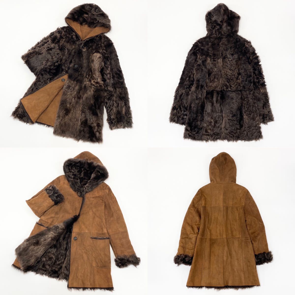 【目立った傷や汚れなし】b28-8 最高級毛皮 チキャンラム ラムコート セミロングコート 本毛皮コート リバーシブル リアルファーコート ダークブラウン系 40 L相当の落札情報詳細 ...