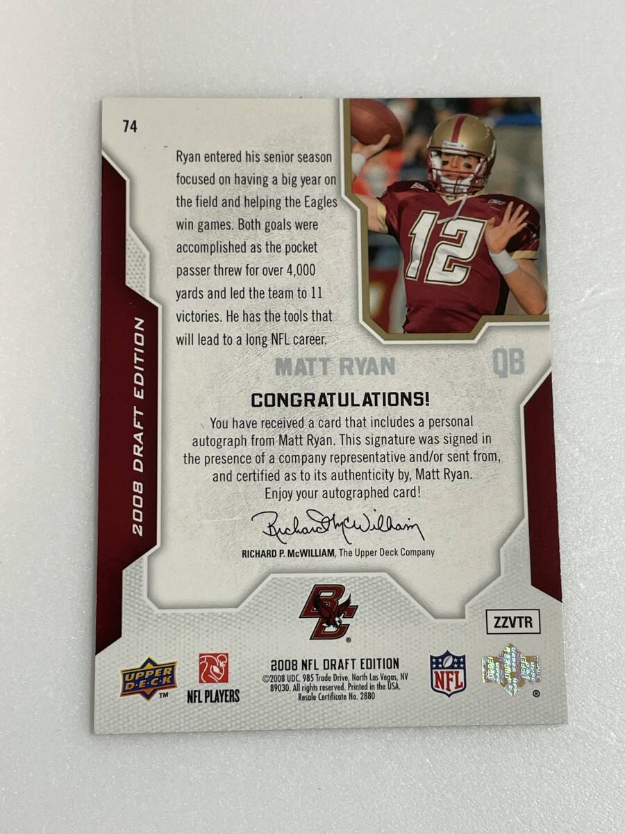 【目立った傷や汚れなし】【MATT RYAN】2008 UPPER DECK DRAFT EDITION RC AUTO / BOSTON ...