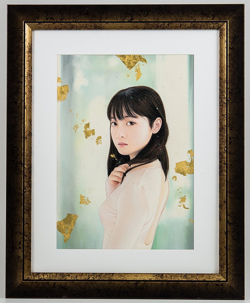 【目立った傷や汚れなし】【五】真作 アト・フジハラ Ato Fujihara 美人画 『春陽(はるひ)』 ミクストメディア 6号 額装 ...