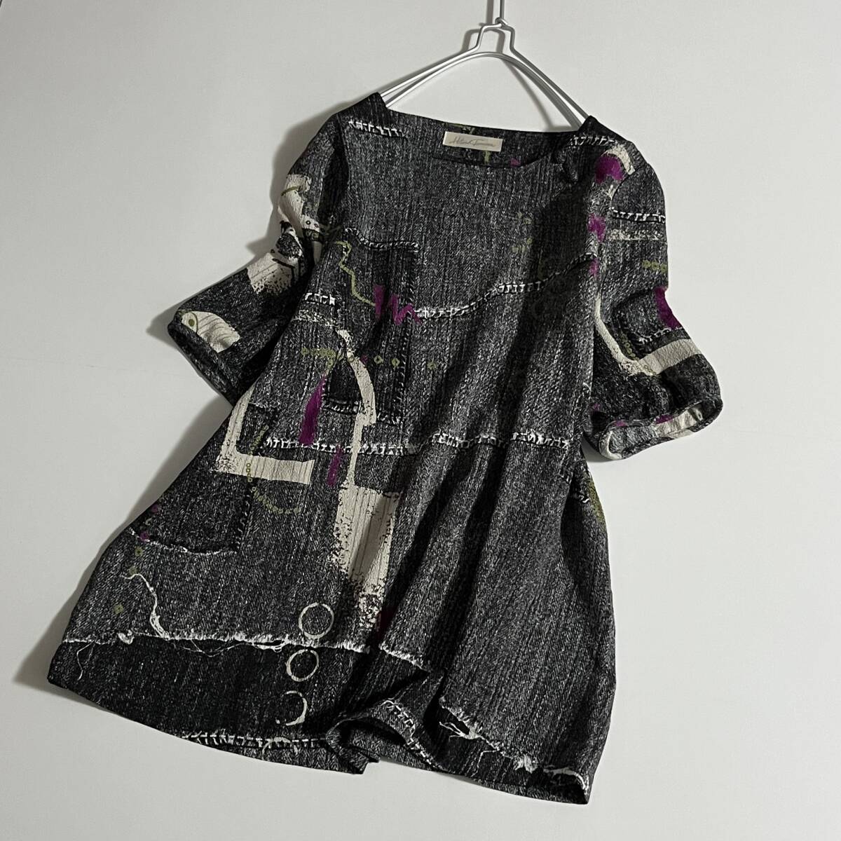 【目立った傷や汚れなし】#anc シセンドウ ヒトシタムラ 詩仙堂 HITOSHI TAMURA カットソー ベージュ ちりめん 花柄 ラメ ...